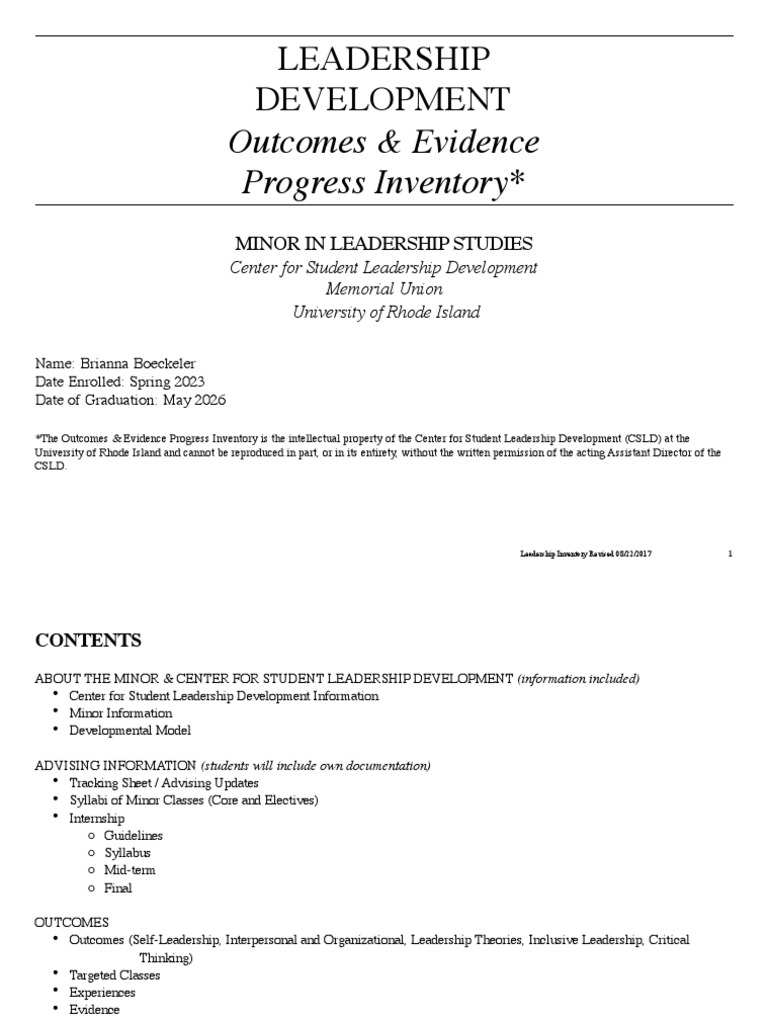 Inventory Brianna Boeckeler | PDF | Leadership | Servant Leadership
