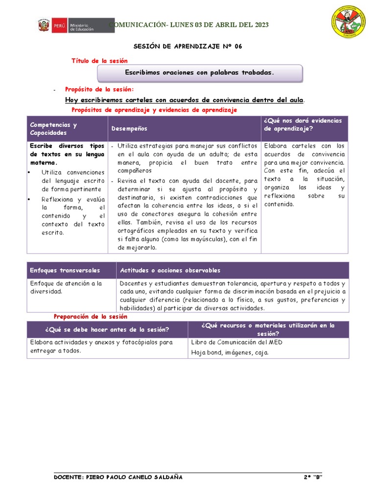 03 DE ABRIL-SESIÓN DE COMUNICACION-Escribimos Oraciones Con Palabras ...