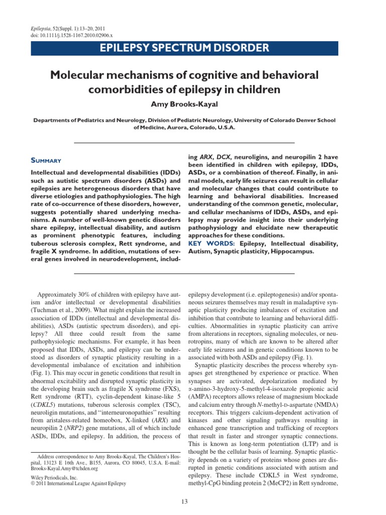 Epilepsy and Cognitive Comorbidities in Kids | PDF | Synaptic ...