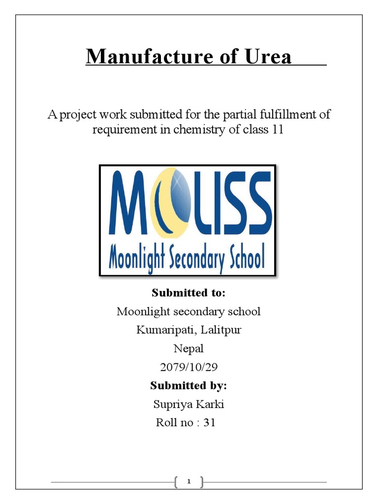 Chemistry Project Work On Manufracture of Urea | PDF | Urea | Fertilizer