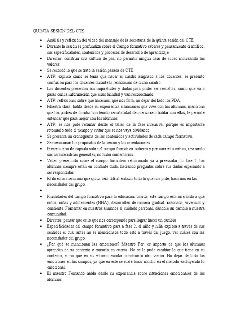 QUINTA SESION DEL CTE, Bitacora | PDF | Pensamiento | Enseñando