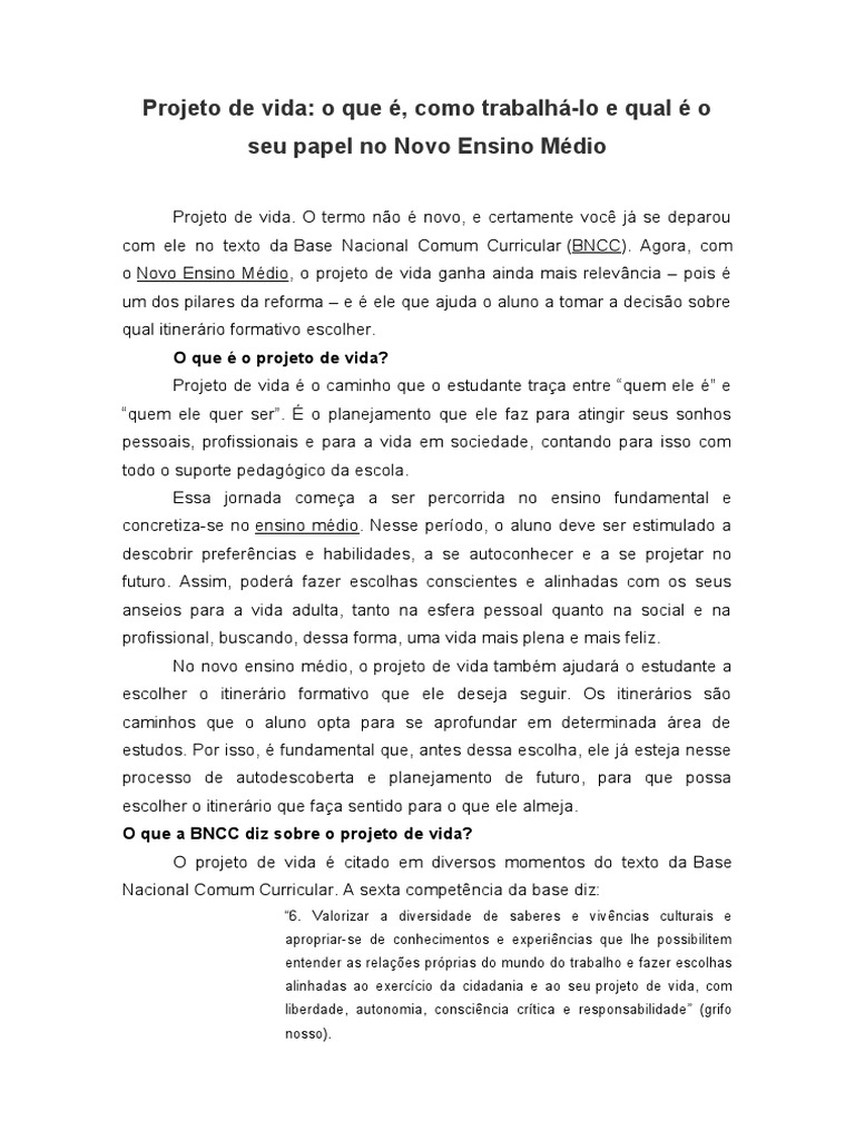 Projeto De Vida Pdf Autoestima Sociologia