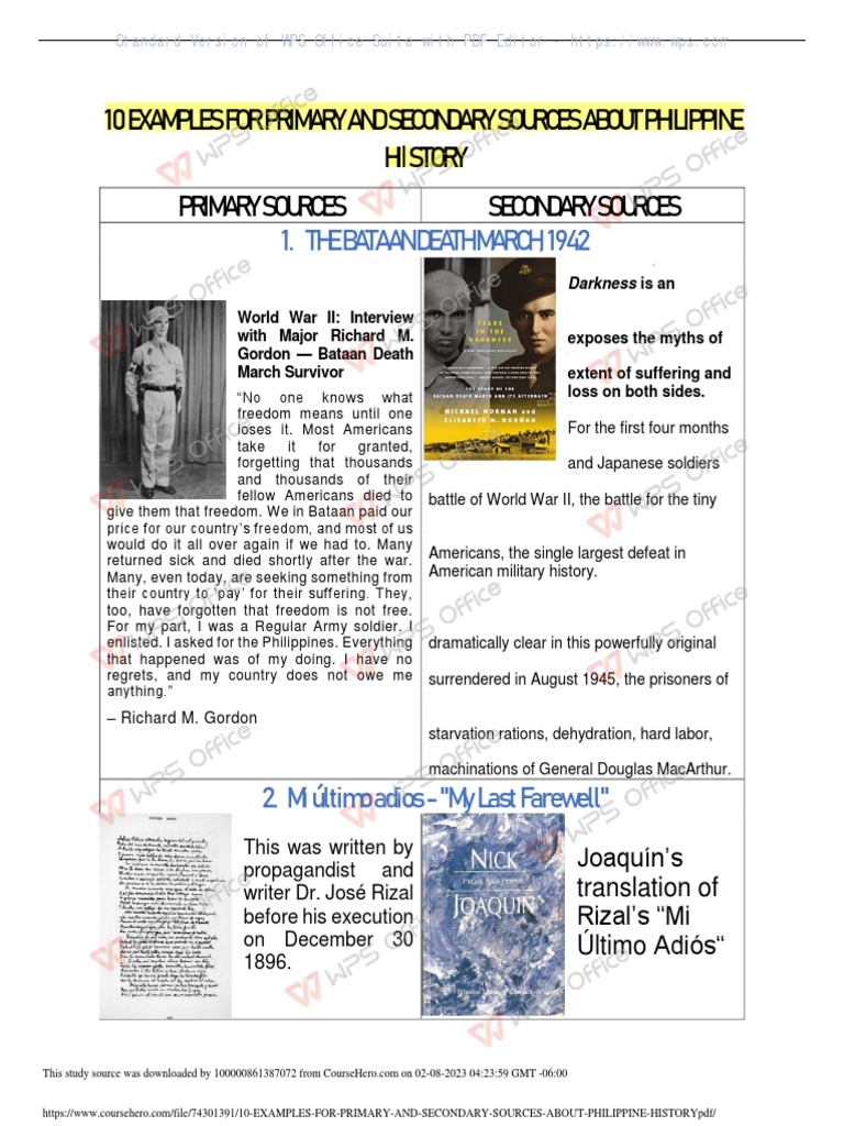 10 Examples of Primary and Secondary Sources | PDF | Philippines