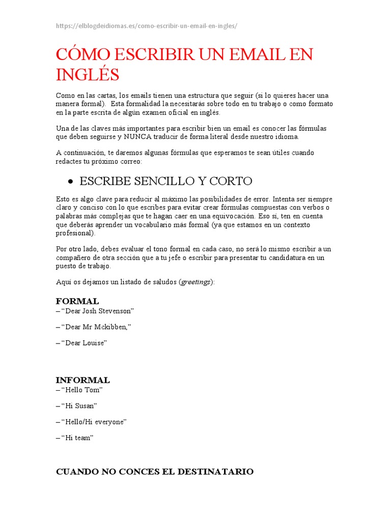 Cómo Escribir Un Email en Inglés | PDF