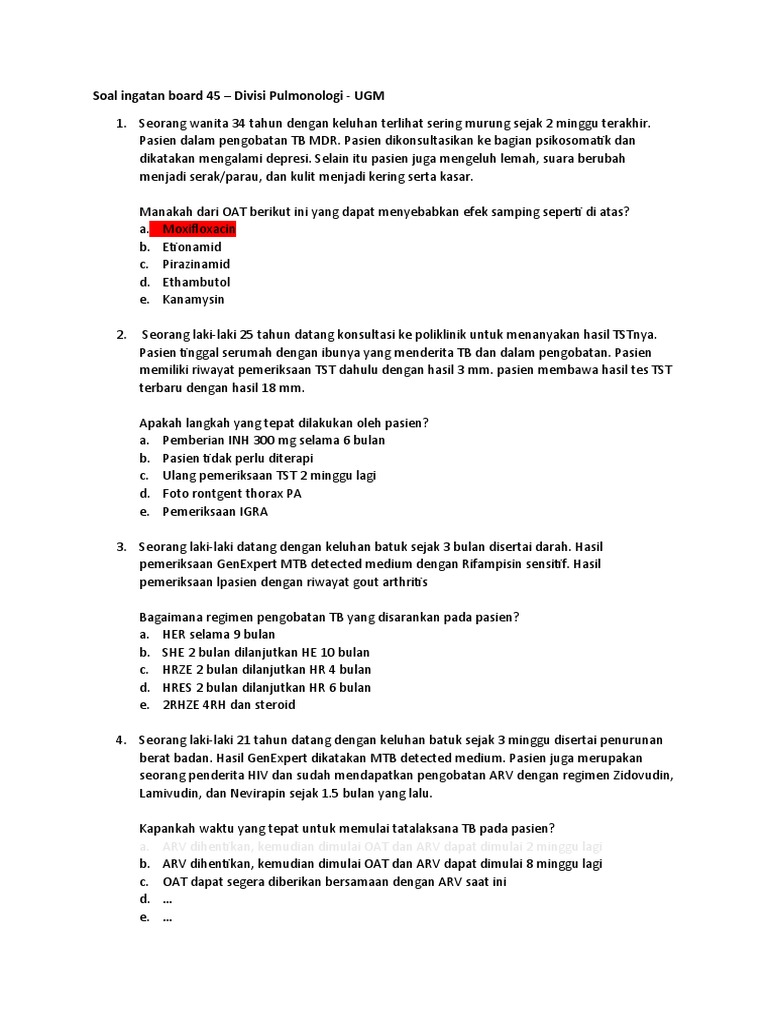 Soal Ingatan Board 45 - Divisi Pulmonologi - UGM | PDF | Pengembangan ...