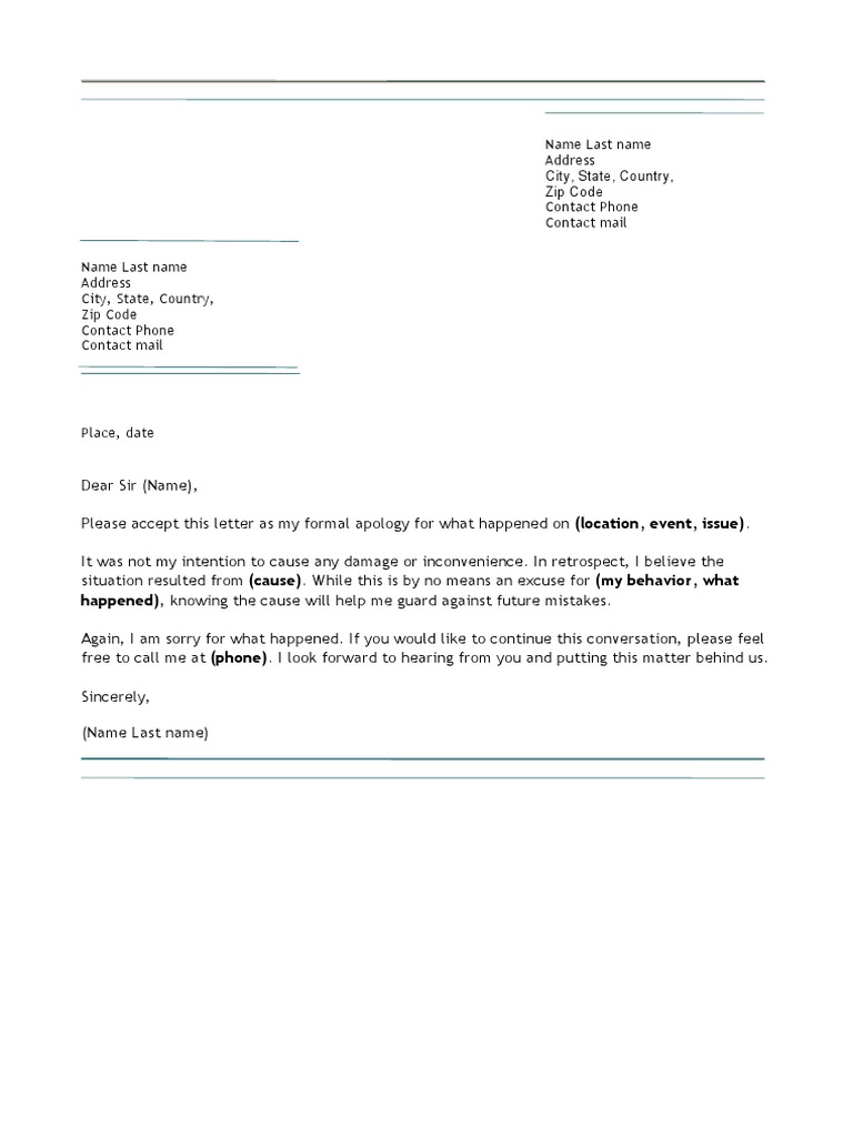 Ejemplo de Carta Disculpa en Ingles en Word | PDF