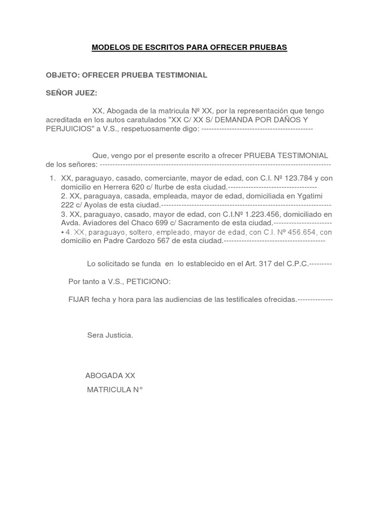 2 Modelo de Escritos para Ofrecer Pruebas Semana 2 - 1330184550 | PDF ...