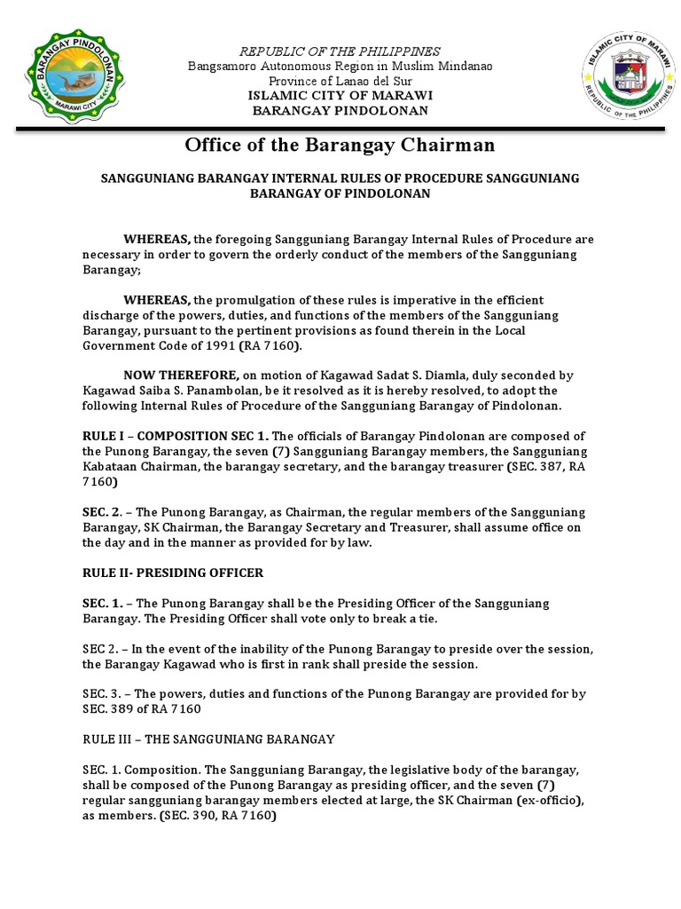 Office of The Barangay Chairman | PDF | Quorum | Government
