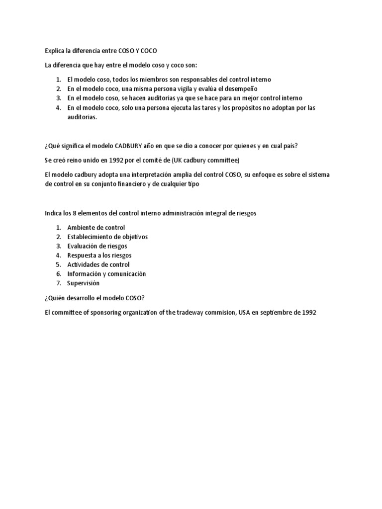 Explica La Diferencia Entre COSO Y COCO | PDF | Negocios