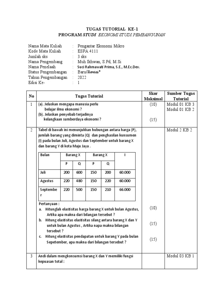 Tugas Tutorial 1 Pengantar Ekonomi Mikro | PDF