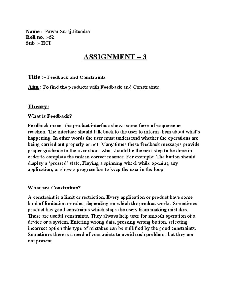 Hci Assignment On Feedback And Constraints Pdf Traffic Light Feedback 