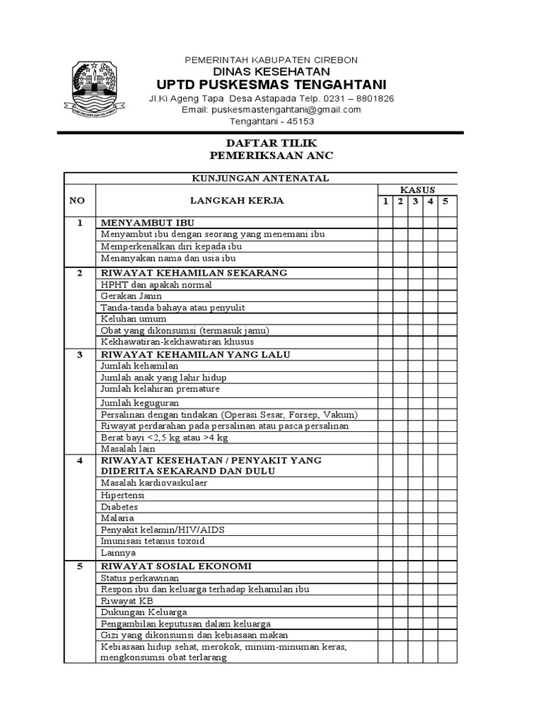 Daftar Tilik Pemeriksaan Anc | PDF