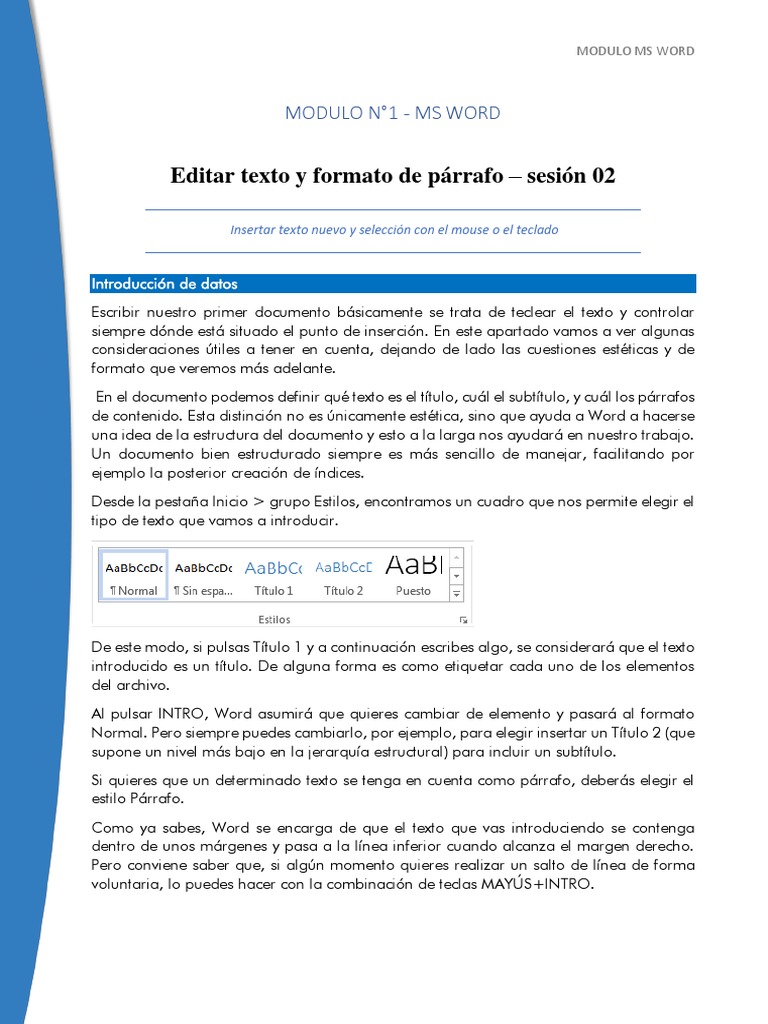 Editar Texto y Formato de Párrafo - Sesión 02: Modulo N°1 - Ms Word ...