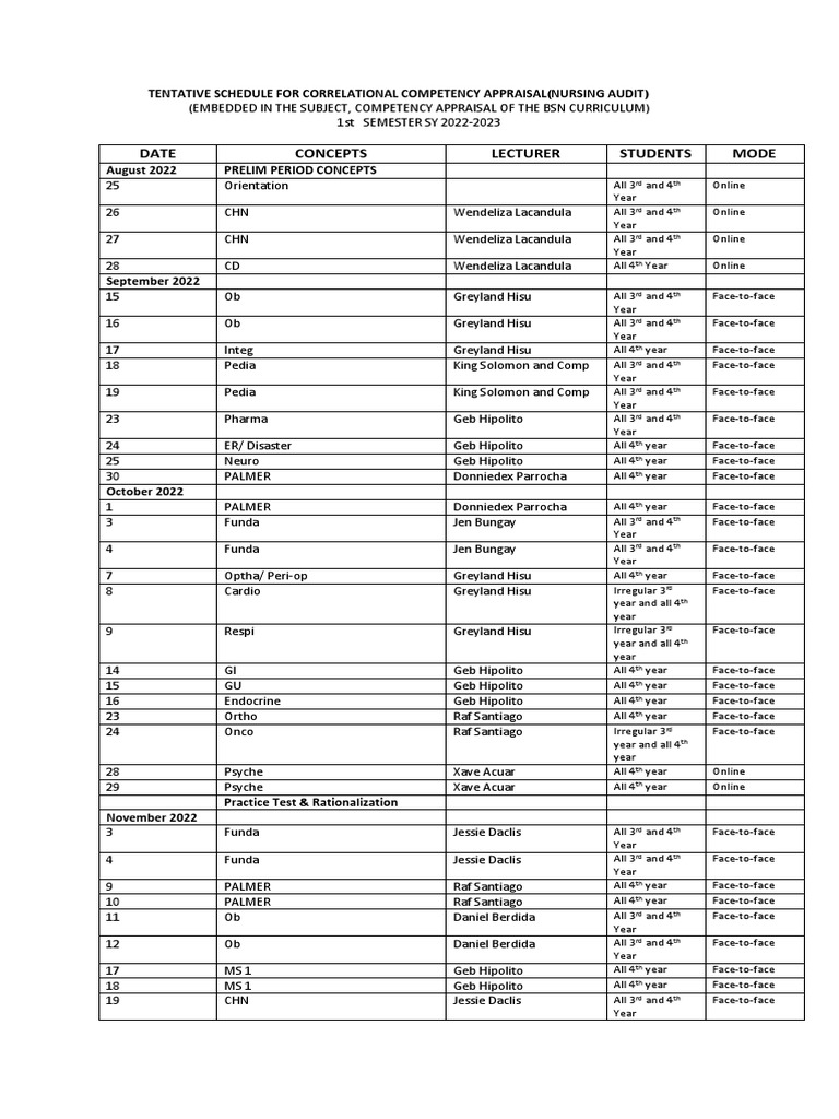 Enhancement and Competency Appraisal Schedule (Revised Sept 2) | PDF