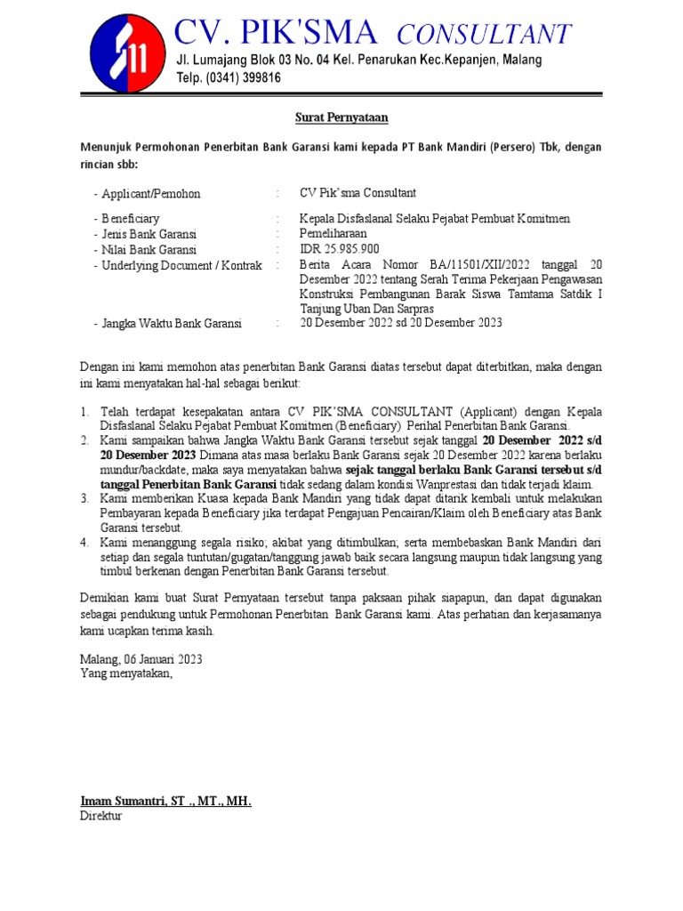 SURAT BERLAKU MUNDUR Contoh | PDF