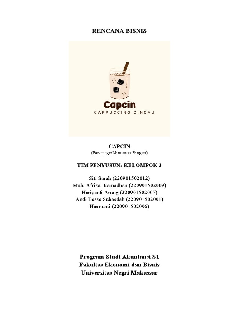 Rencana Bisnis: Capcin Tim Penyusun: Kelompok 3 | PDF