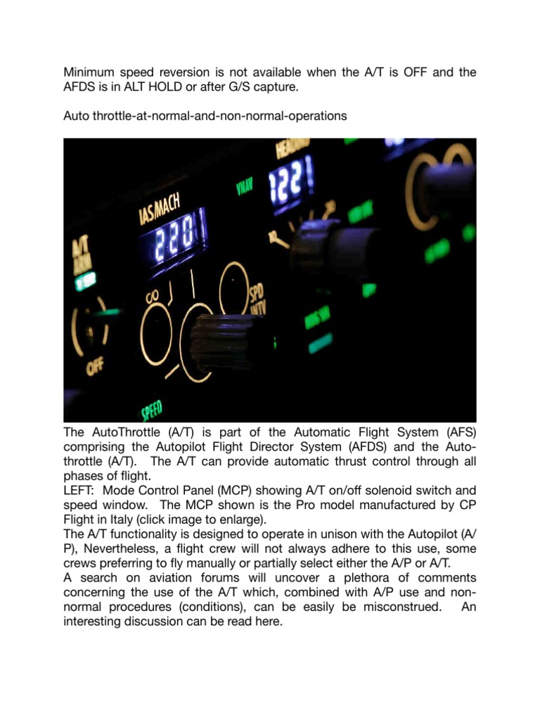 737 AutoThrottle and Manual Reversion | PDF | Aircraft | Thrust