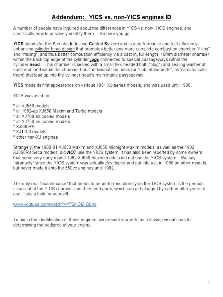 YICS Engine ID Guide | Download Free PDF | Engines | Washer (Hardware)