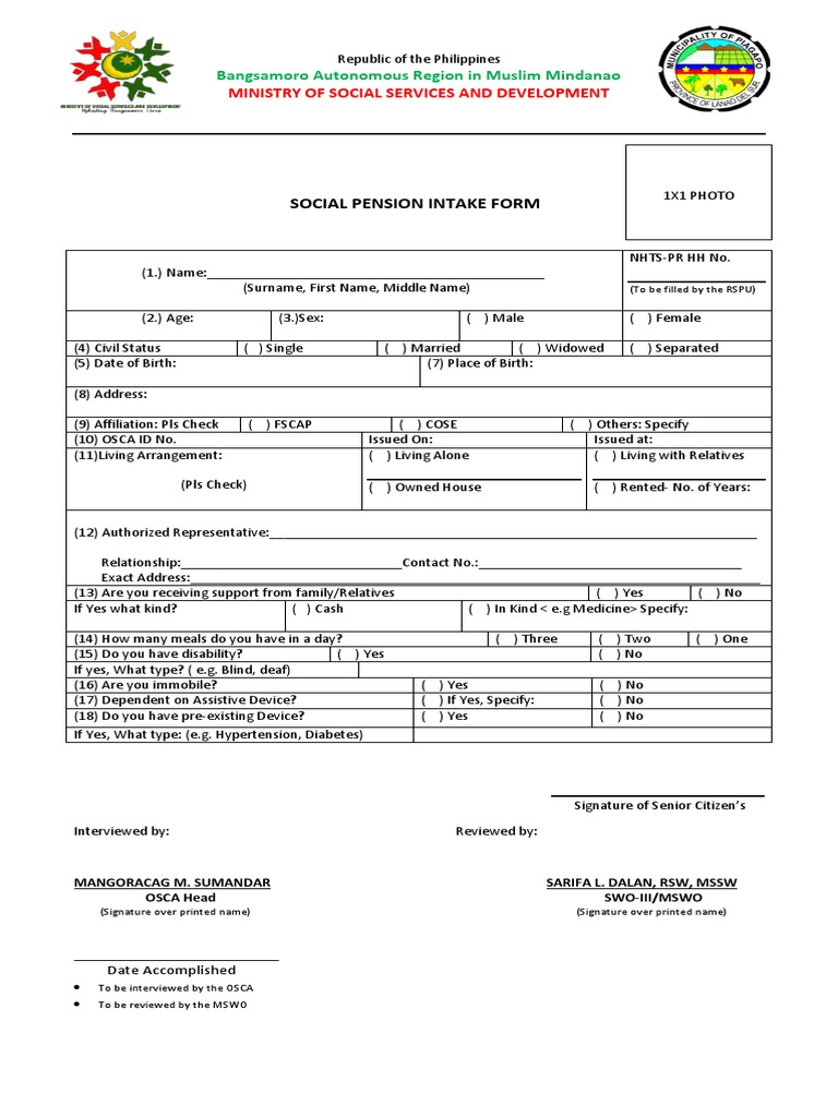 Social Pension Intake Form | PDF | Disability
