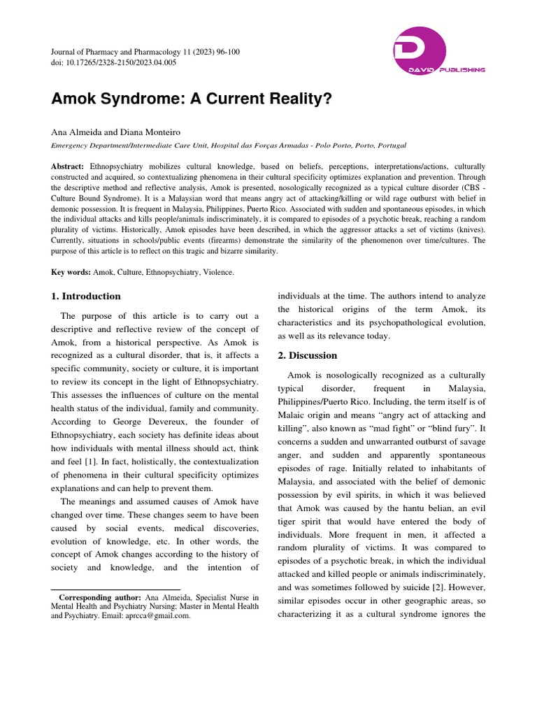 Amok Syndrome: A Current Reality? | PDF | Mental Disorder | Anger
