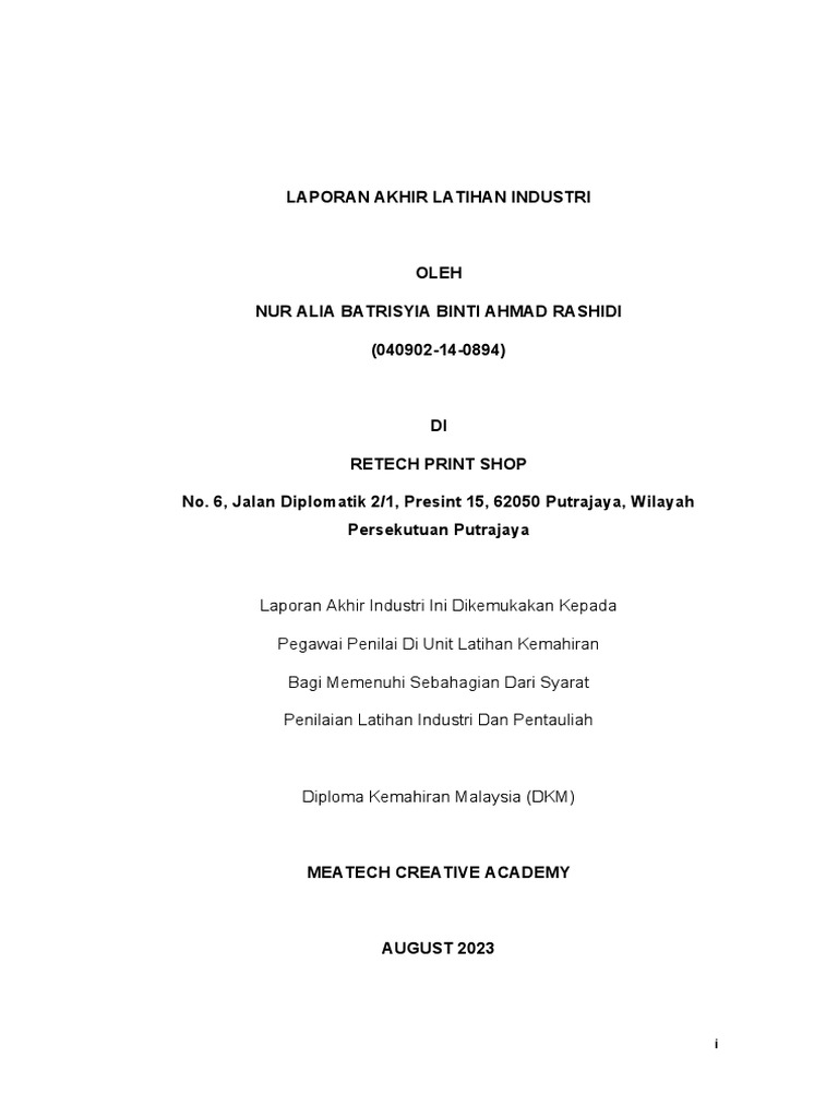 Laporan Akhir Latihan Industri | PDF