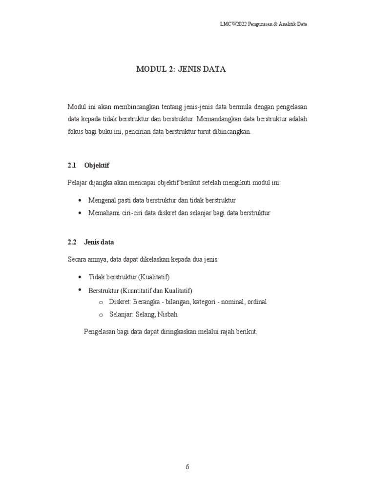 Modul - 2 - LMCW2022 Jenis Jenis Data | PDF