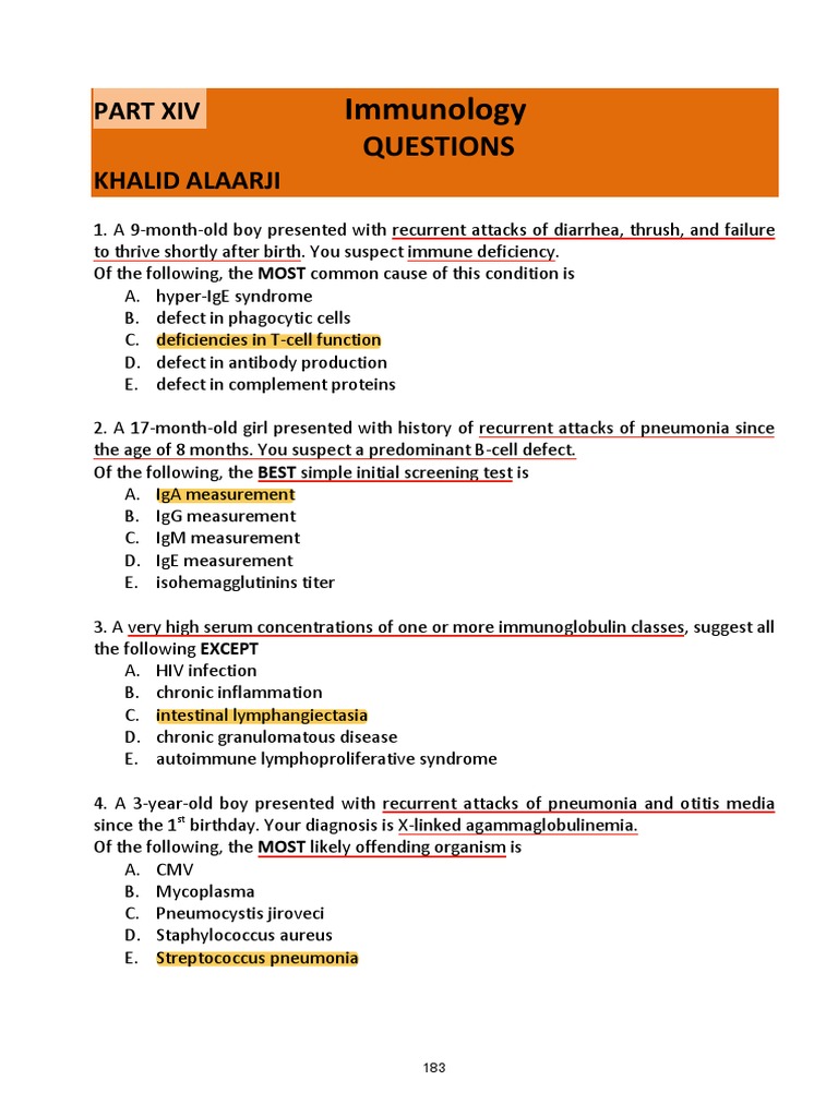 Immunology: Questions | PDF