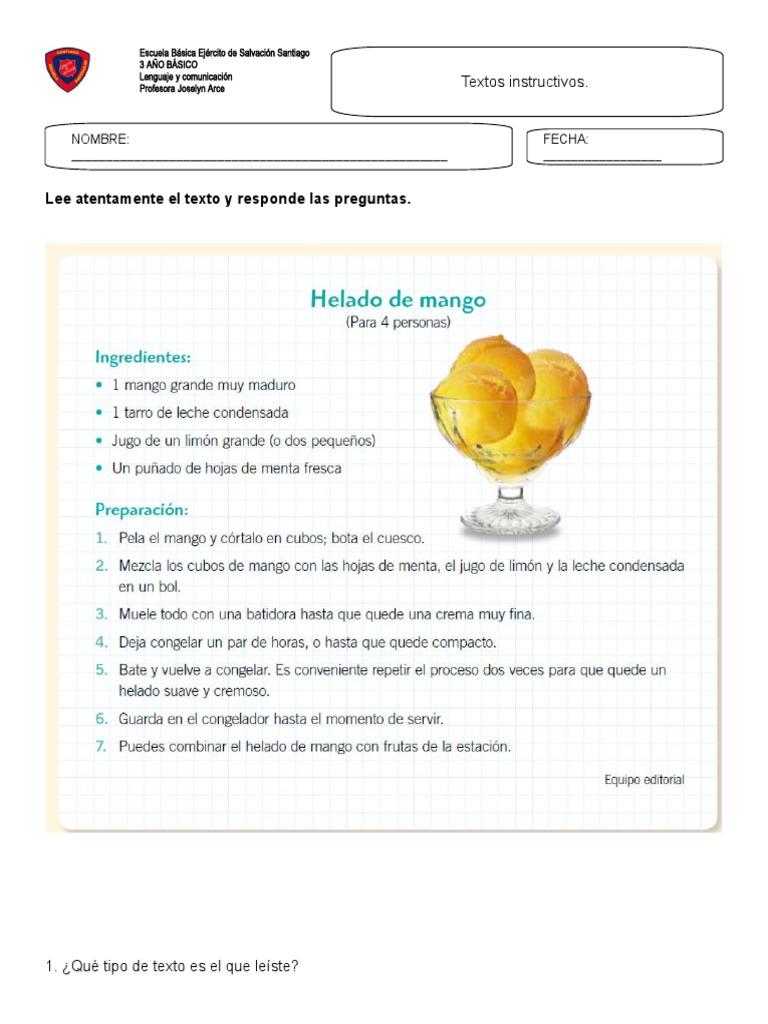 Texto Instruc, Helado de Mango NV MB | PDF