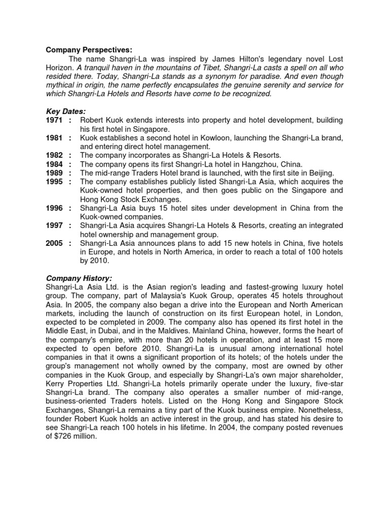 Shangri La Hotel LTD Case Study-Report2 | PDF | Hotel | Competition