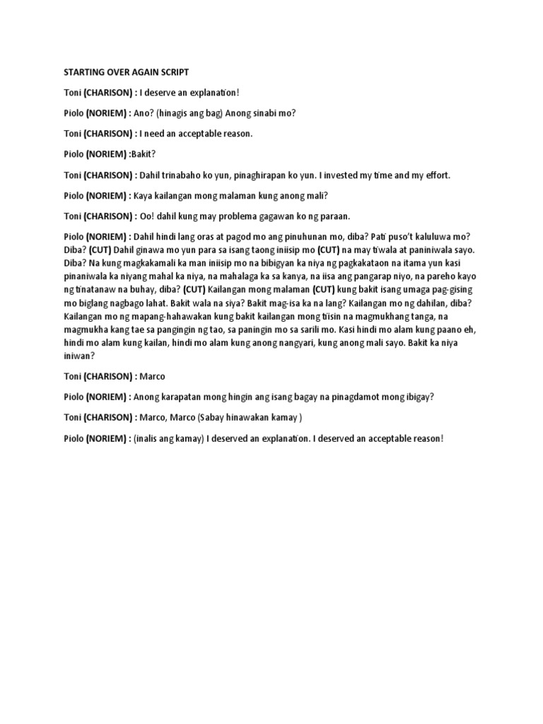 Starting Over Again Script | PDF