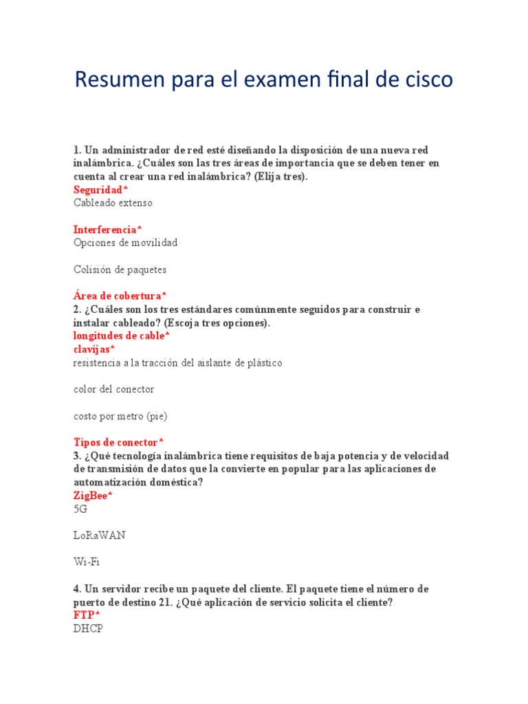 Resumen para El Examen Final de Cisco: Seguridad Interferencia | PDF ...