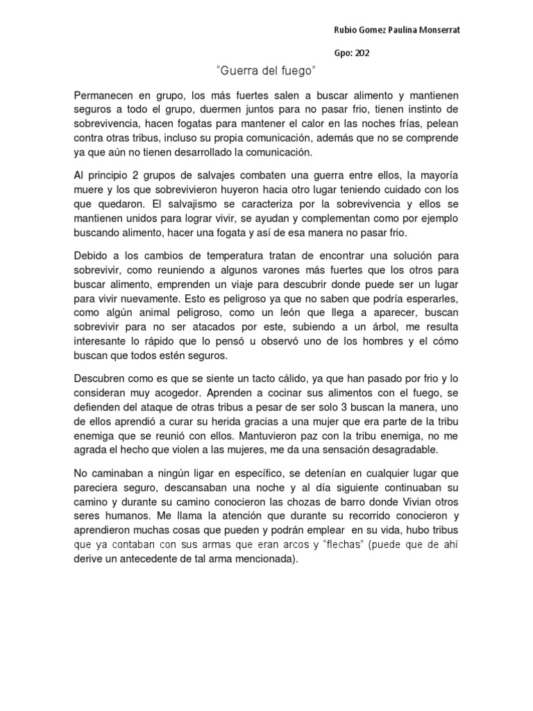 Resumen de La Guerra Del Fuego | PDF