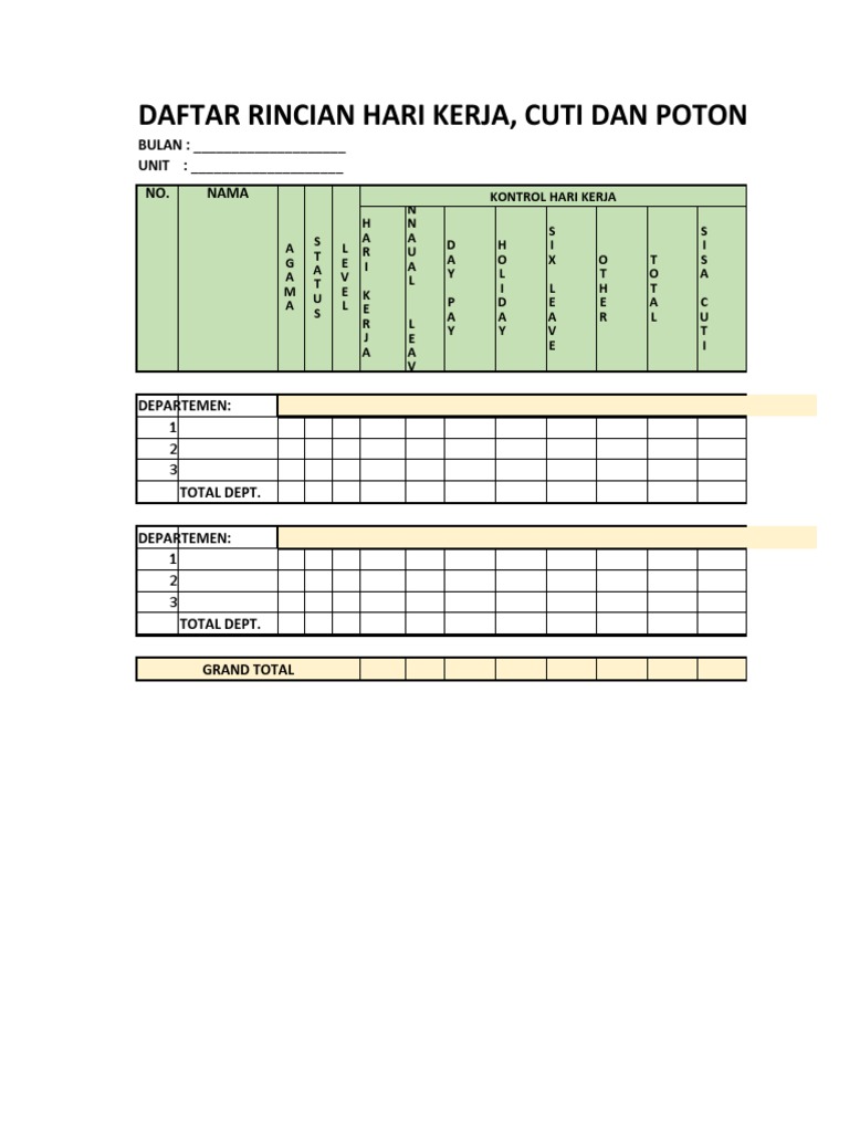 05_KONTROL HARI KERJA, SISA CUTI dan POTONGAN | PDF