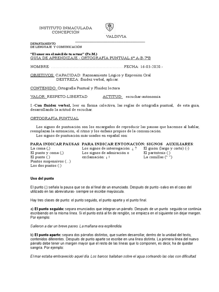 Guía Ortografía Puntual 6º-7º-8º | PDF | Coma | Comillas