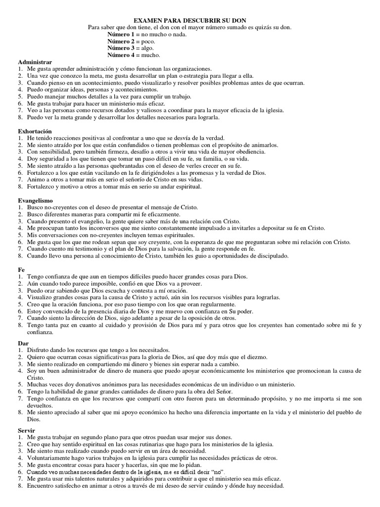 Examen para Descubrir Dones Espirituales | PDF | Fe | Oración