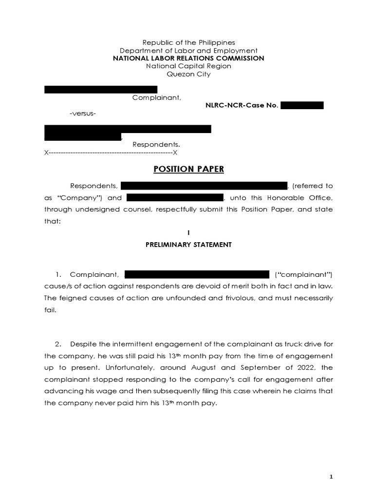 Position Paper 10 27 22 | PDF | Damages | Employment