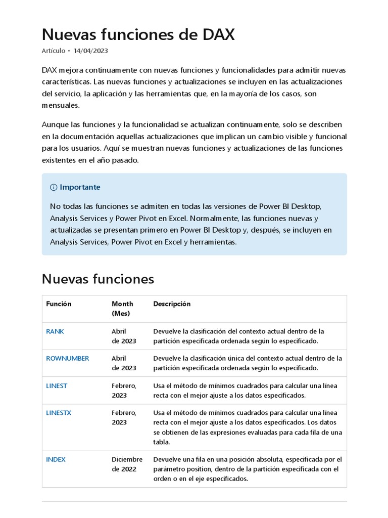Nuevas Funciones de Power BI Dax | Descargar gratis PDF | Microsoft Excel | Informática