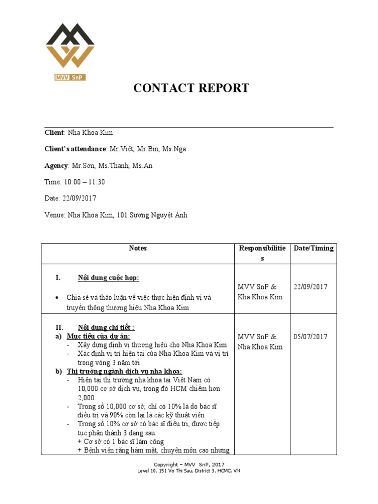 CONTACT REPORT - Kim Dental Clinic | PDF