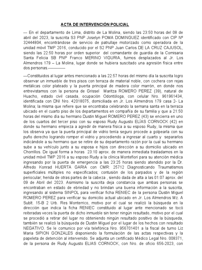 Acta de Intervención Policia | PDF
