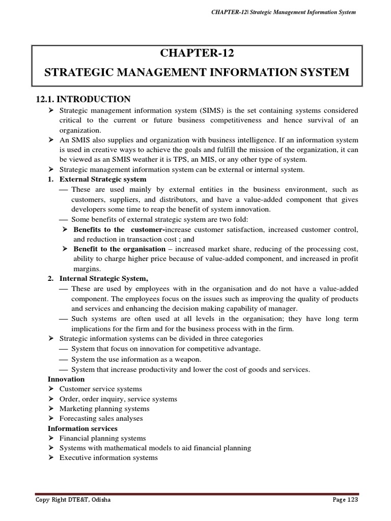 CH 12 Strategic Management Information System | PDF | Strategic Management | System