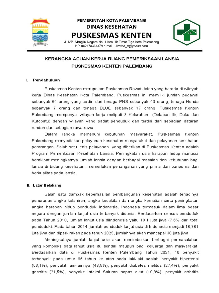 KAK PEMERIKSAAN Lansia 08062016 2019 BENER | PDF | Pengembangan Diri | Kesehatan Holistik