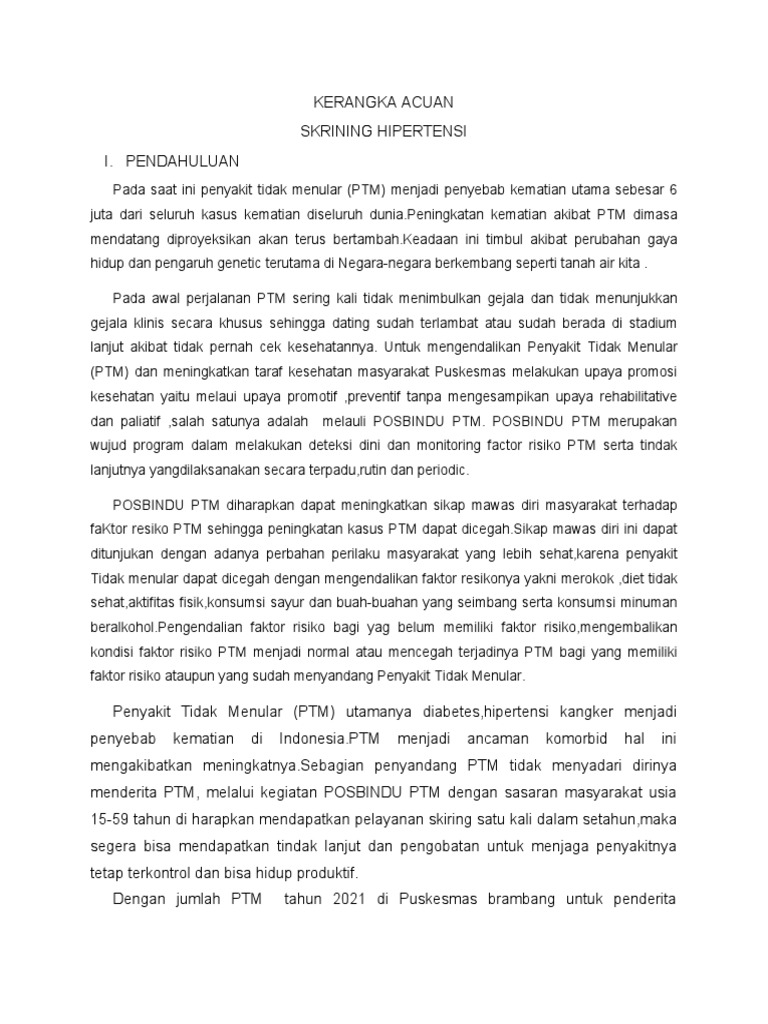 KERANGKA ACUAN Skrining Hipertensi | PDF