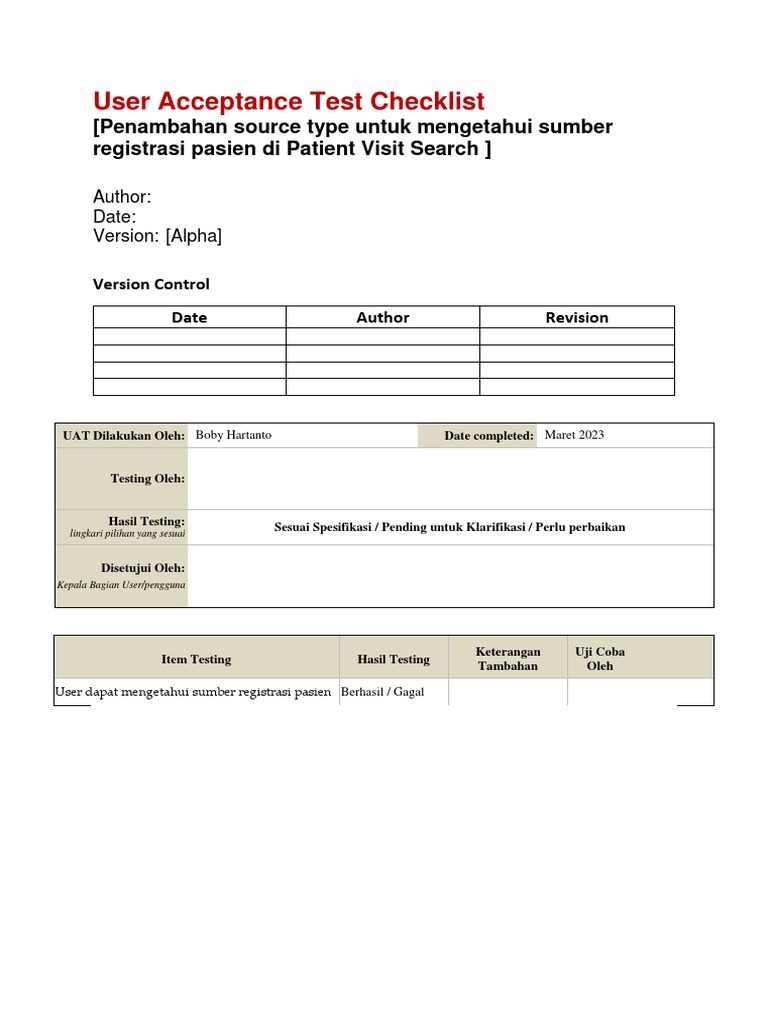 User Acceptance Test Checklist | PDF