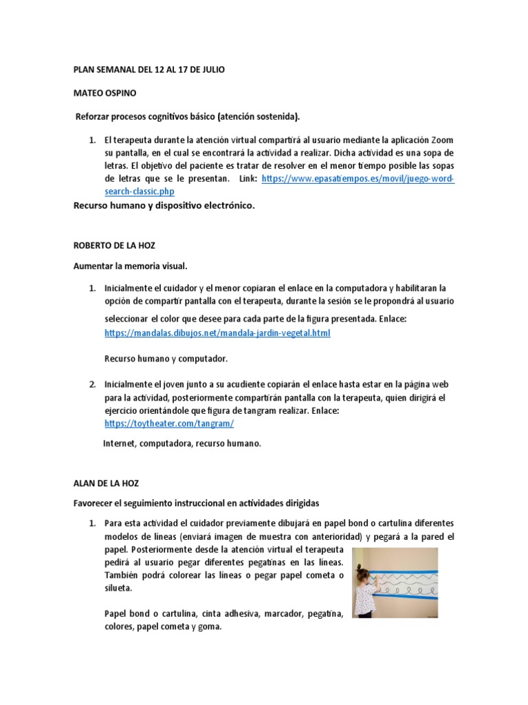 PLAN SEMANAL DEL 12 AL 17 DE JULIO (1) | PDF