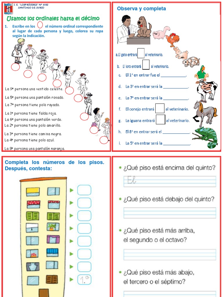 Ficha de Trabajo - Usamos Los Ordinales Hasta El Décimo | PDF