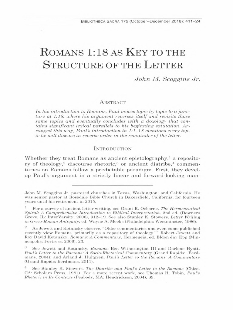 ROMANS 1 18 AS KEY TO ΤΗE STRUCTURE OF THE LETTER | PDF | Epistle To ...