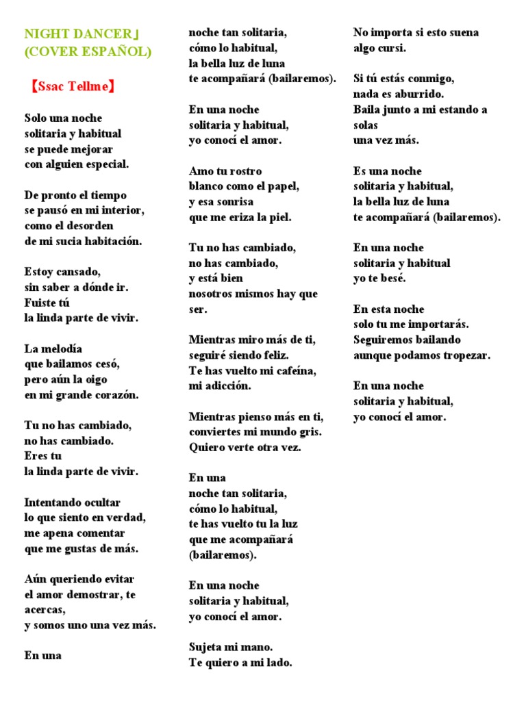 Letra De Night Dancer En Español Pdf Amor