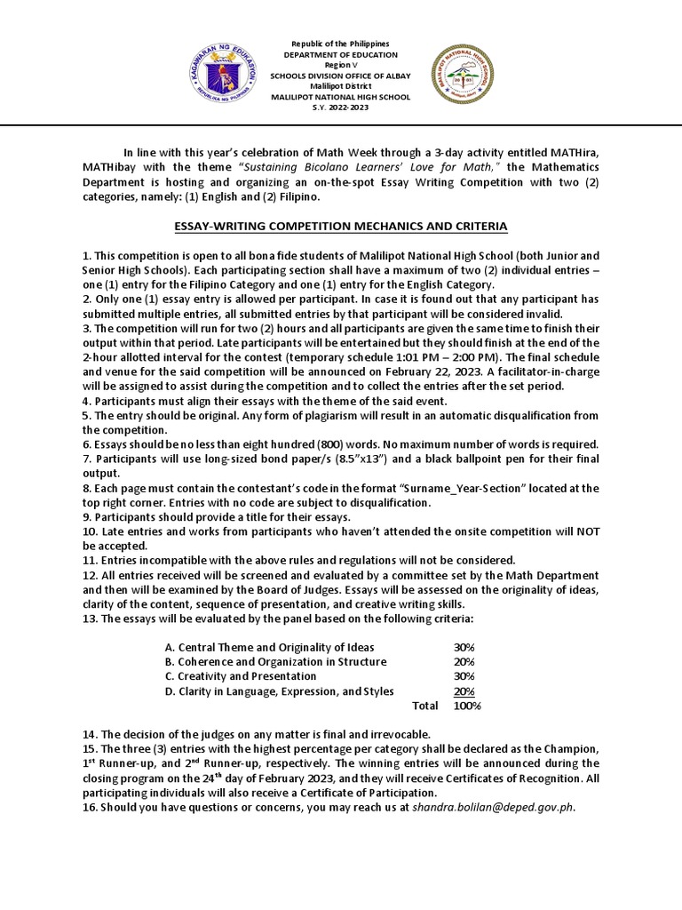 Essay Writing Contest Guidelines 2023 | PDF