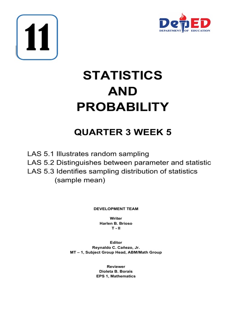 11SP Q3 Week-5 | PDF | Sampling (Statistics) | Mean