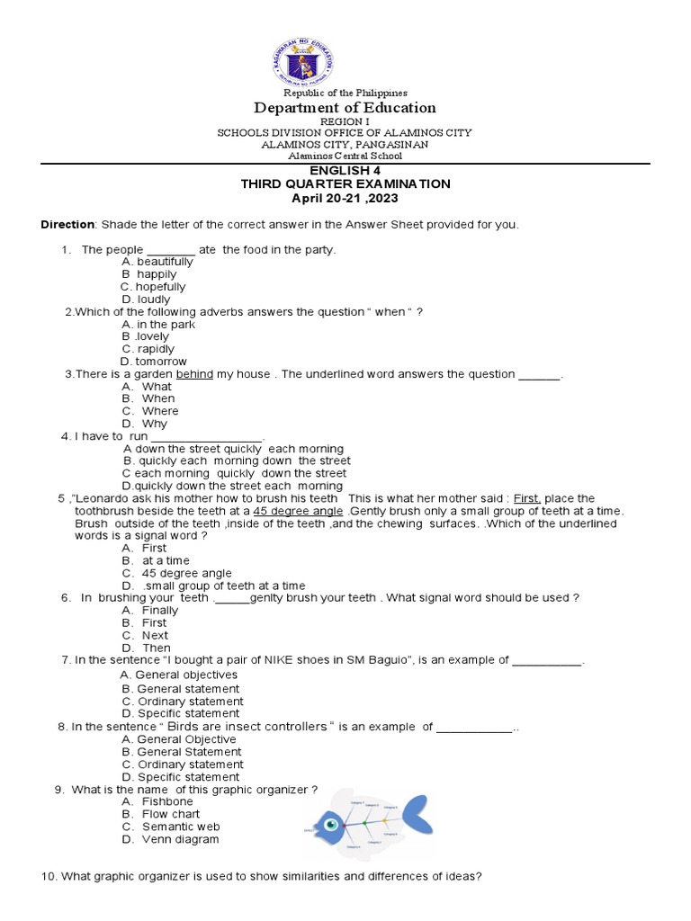English Third Quarter Test Des Reviewed and Checked | PDF